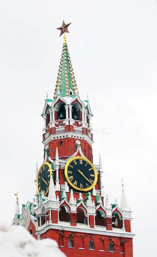 Moscow Kremlin. Spasskaya Tower, Clock Stock Image - Image of facade ...