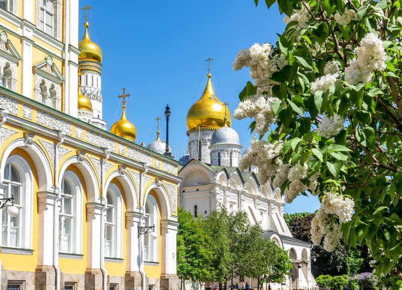 Moscow Kremlin Panorama with Towers, Palaces and Cathedrals at Sunset ...