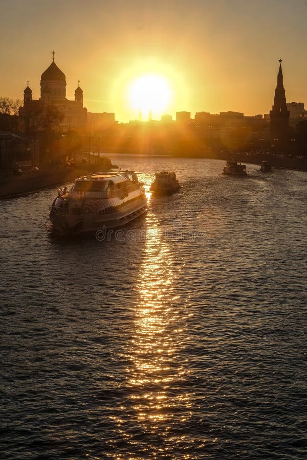 Moscow Kremlin at sunset stock photo. Image of golden - 130491194