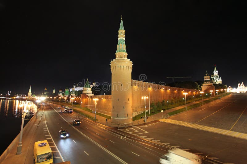 Moscow Kremlin Wall by Night. Russia. Editorial Photo - Image of ...