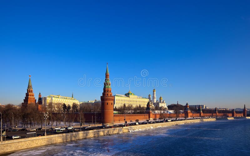 Moscow Kremlin in Winter Day. Russia Stock Image - Image of cross ...