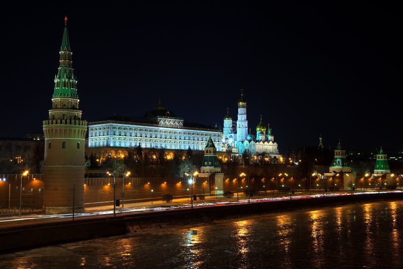 Moscow Kremlin in Winter Night Stock Image - Image of building, culture ...