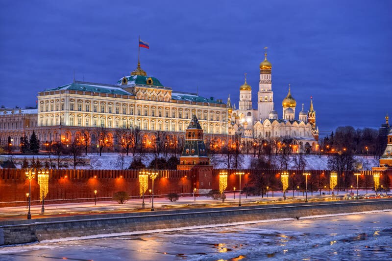 Moscow Kremlin on a Winter Night Stock Photo - Image of cityscape ...