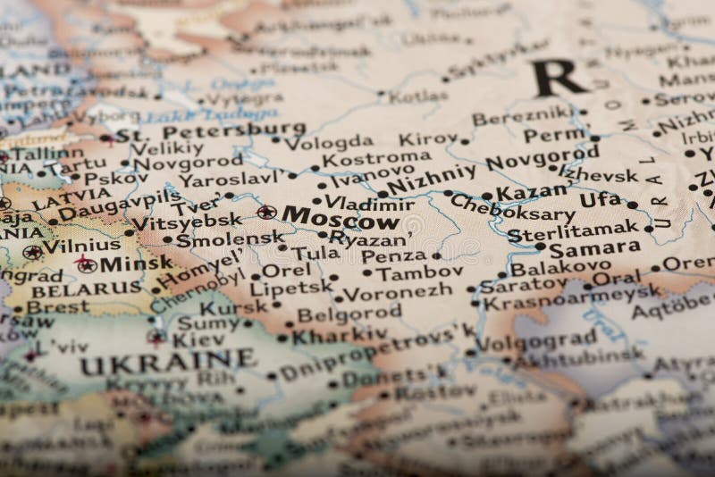 Moscow on map stock photo. Image of federation, eastern - 147320168