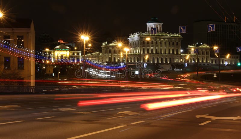 Moscow night scene stock image. Image of transport, move - 52341593