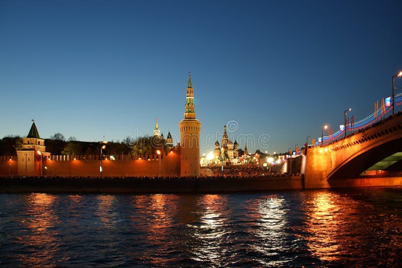 Moscow. Night View of the Kremlin Stock Image - Image of cities, moscow ...