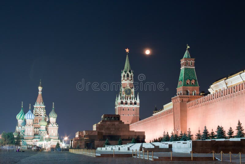 Moscow Red square at night stock photo. Image of lenin - 16675556