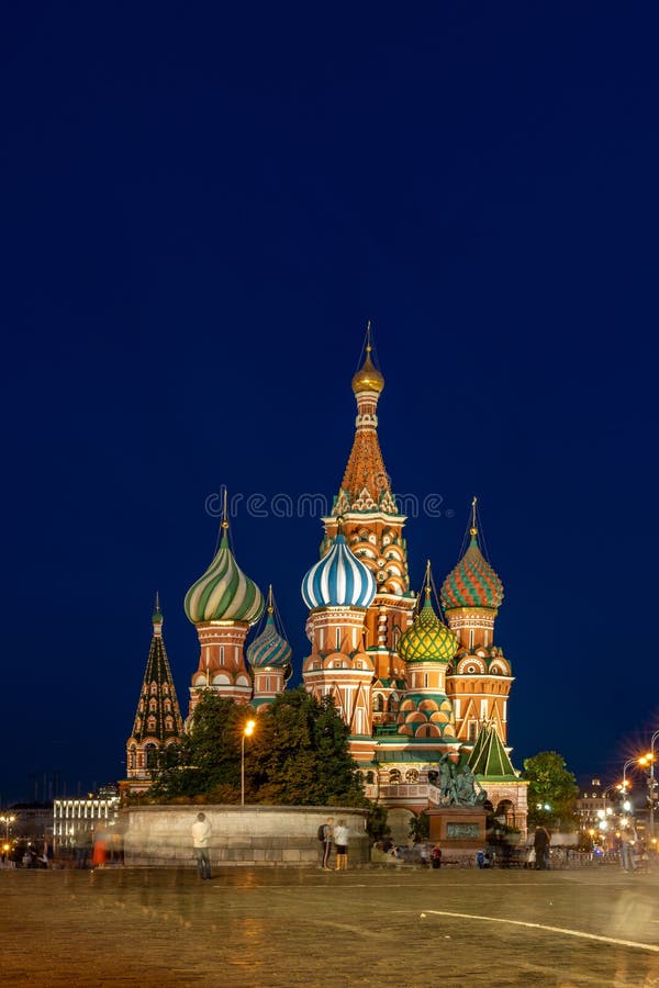 Moscow, Red Square, St. Basil`s Cathedral Night View Stock Photo ...