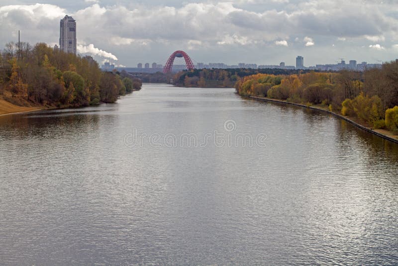 Moscow River. View from Strogino Bridge. Autumn Stock Photo - Image of ...