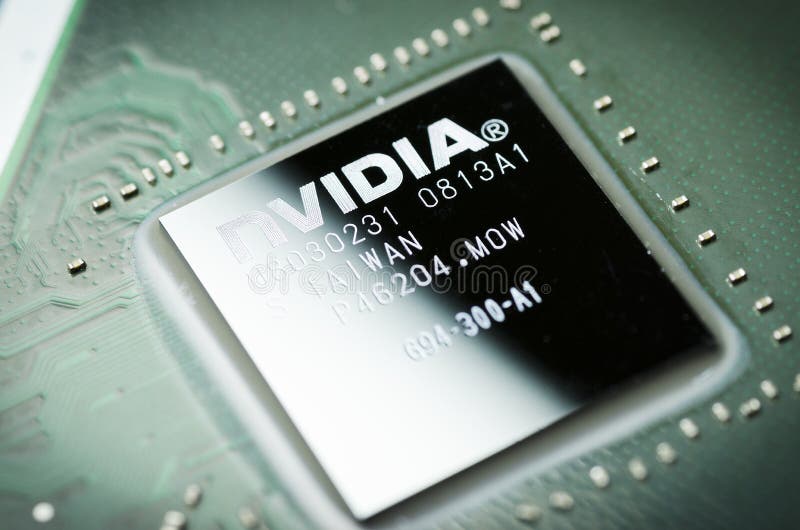 Moscow, Russia - April 7, 2019: NVIDIA Microchip on the Motherboard ...