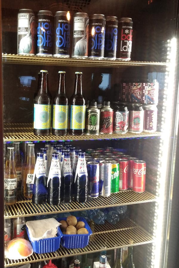 Bottles of Beer in Fridge of Bar Editorial Stock Image - Image of ...