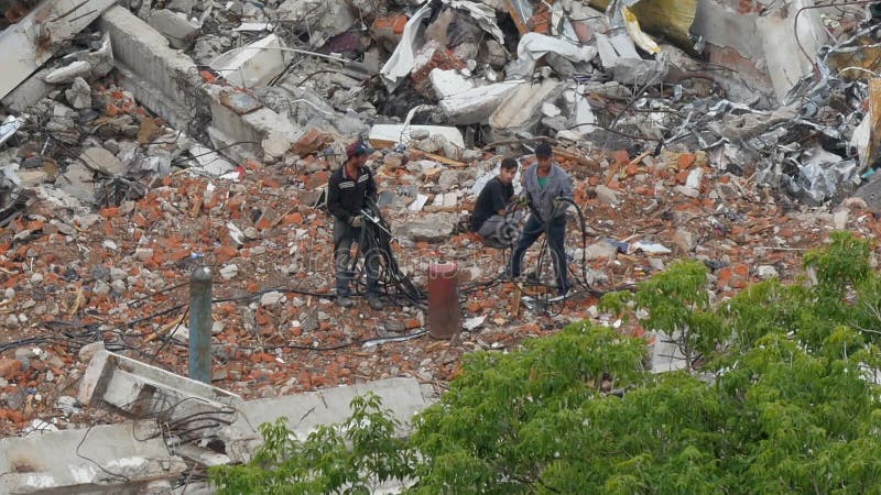 Man Worker on Construction Garbage Dump. Stock Video - Video of ...