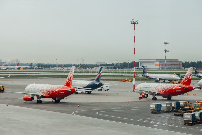 Moscow, Russia - August 2021. Runways of the Sheremetyevo Terminal ...