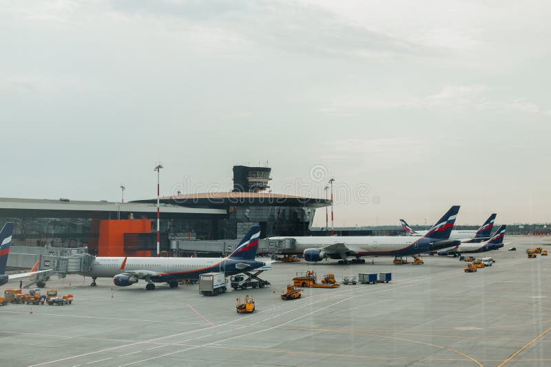Moscow, Russia - August 2021. Runways of the Sheremetyevo Terminal ...