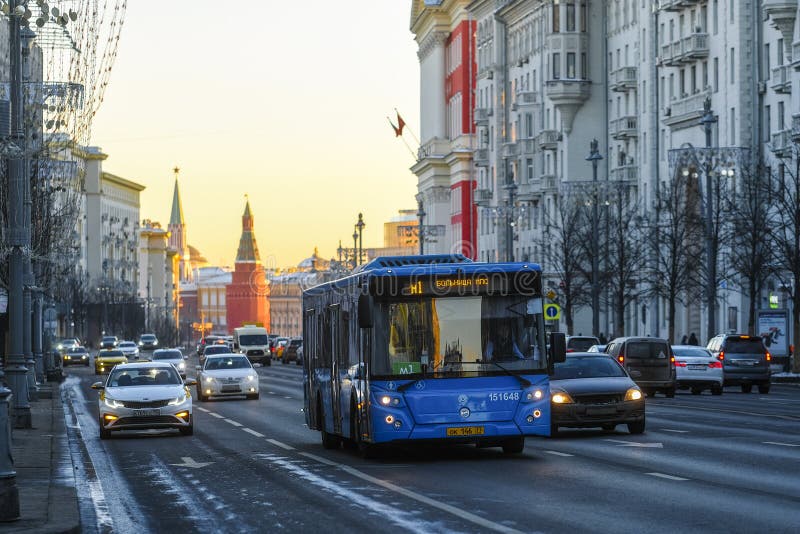 Regular bus in Moscow editorial stock photo. Image of automobile ...