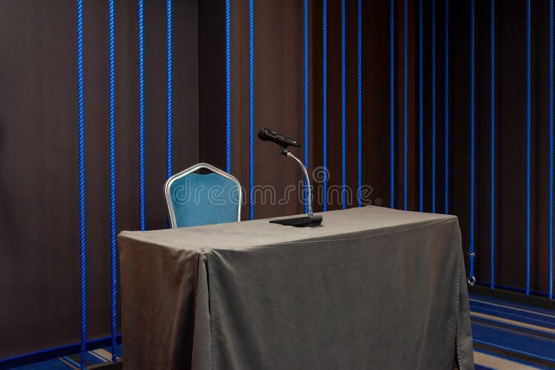 Empty Press Conference Table with Microphone Editorial Stock Image ...