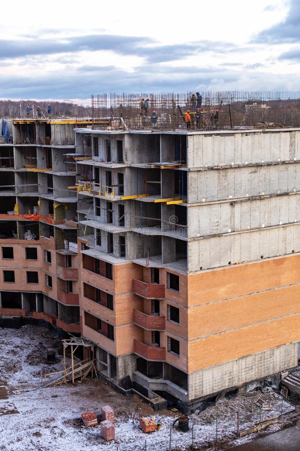 Moscow, Russia - January 22, 2020: Construction Workers Work on a ...