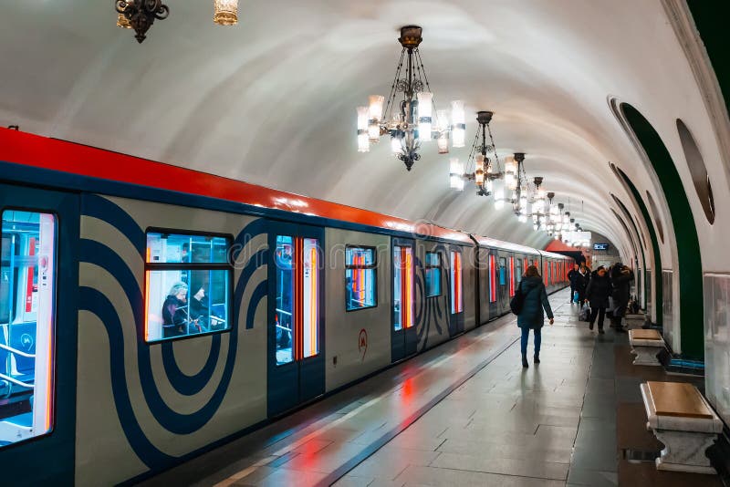 MOSCOW, RUSSIA - JANUARY 31, 2020: Train on the Platform in the Metro ...