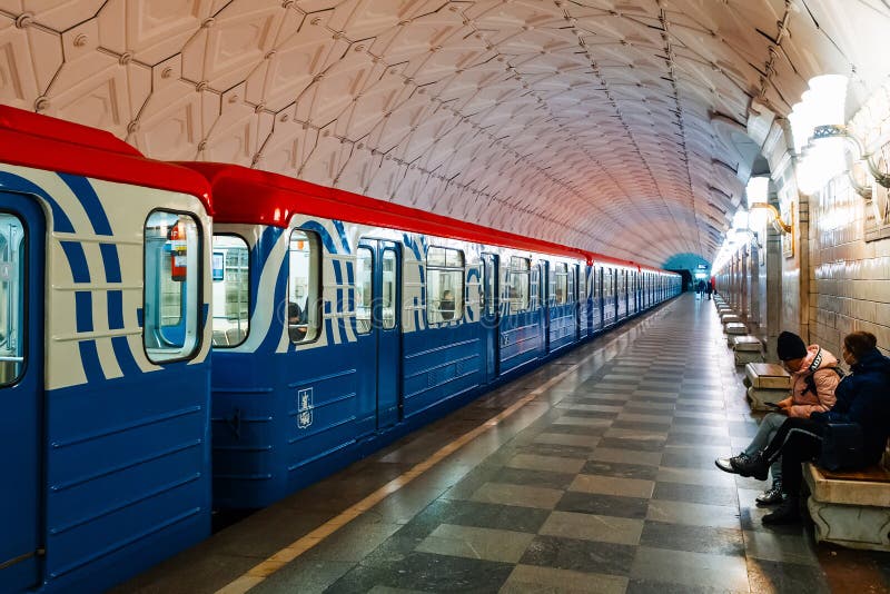 MOSCOW, RUSSIA - JANUARY 31, 2020: Train on the Platform in the Moscow ...