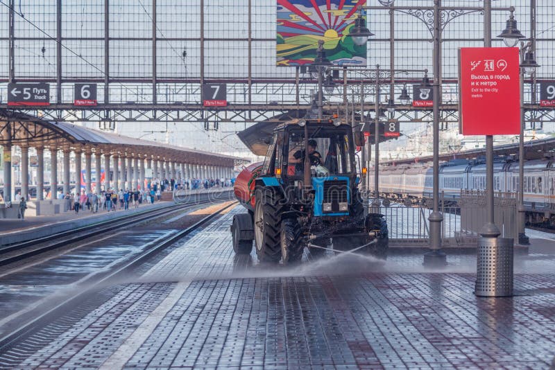 Cleaning Machine Washes the Passenger Platform Surface. Editorial Stock ...