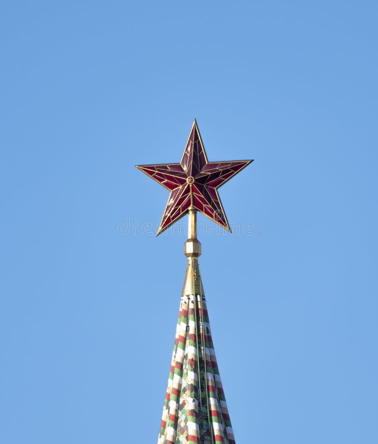 MOSCOW , RUSSIA, June 10, 2019: Ruby Star on the Spire of the Spasskaya ...