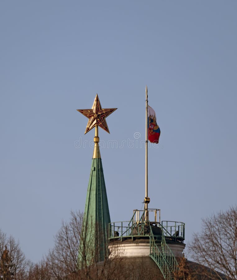 MOSCOW , RUSSIA, June 10, 2019: Ruby Star on the Spire of the Spasskaya ...