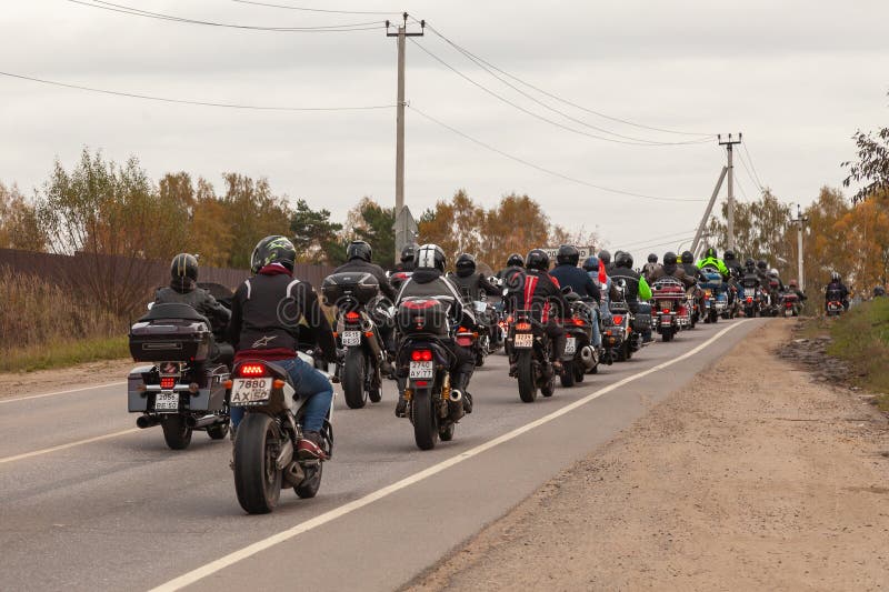 MOSCOW, RUSSIA, - OCTOBER 15, 2022: Russian Bikers Ride in a Column on ...