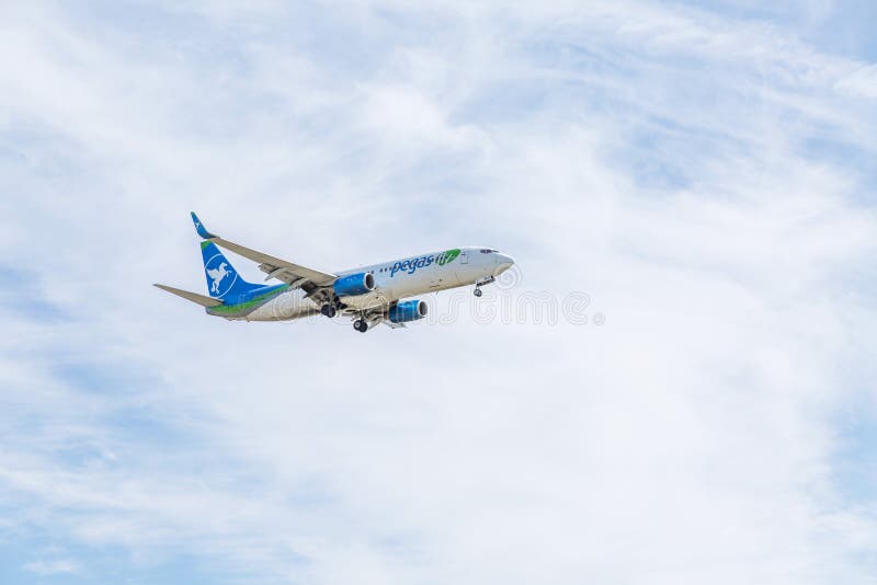 Moscow, Russia, 08/11/2019: Pegasus Plane Flying in a Clear Blue Sky ...