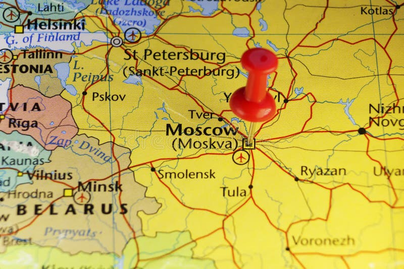Moscow Russia pinned map stock illustration. Illustration of pinned ...