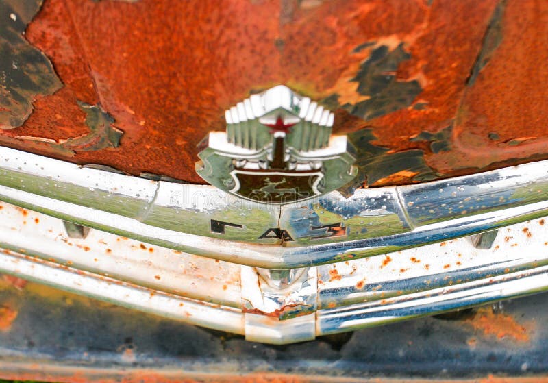 07.10.2016.Moscow Russia. Rusty Emblem of an Old Soviet Car Editorial ...