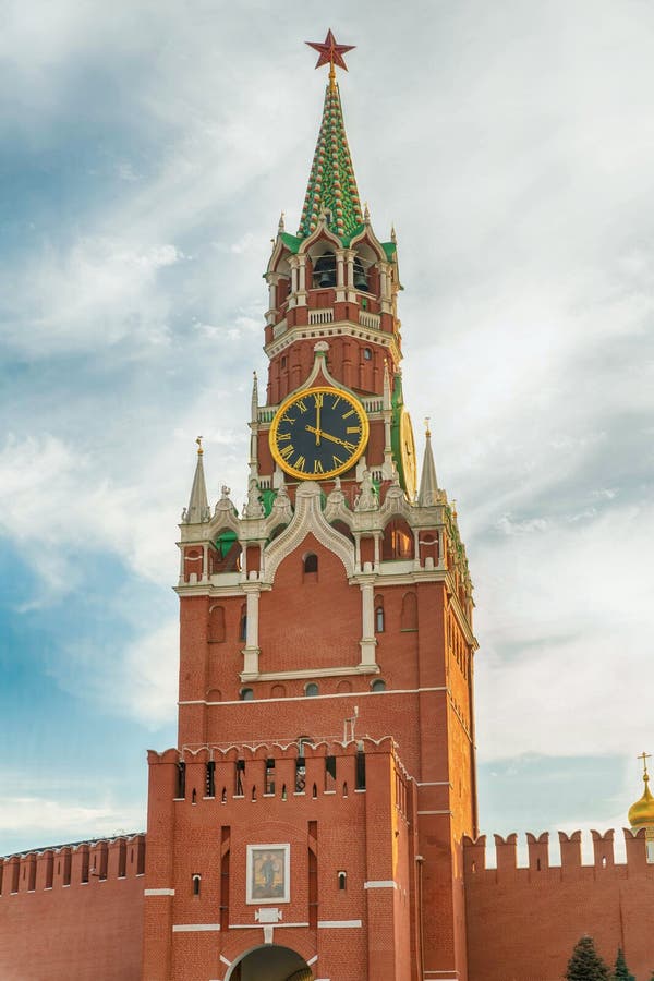 Moscow Russian Federation October 2018. Spasskaya Tower with a Clock ...