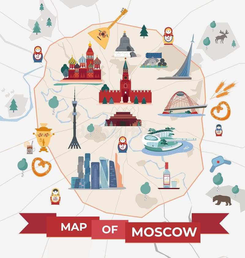 Moscow Sights Map Composition Stock Vector - Illustration of capital ...
