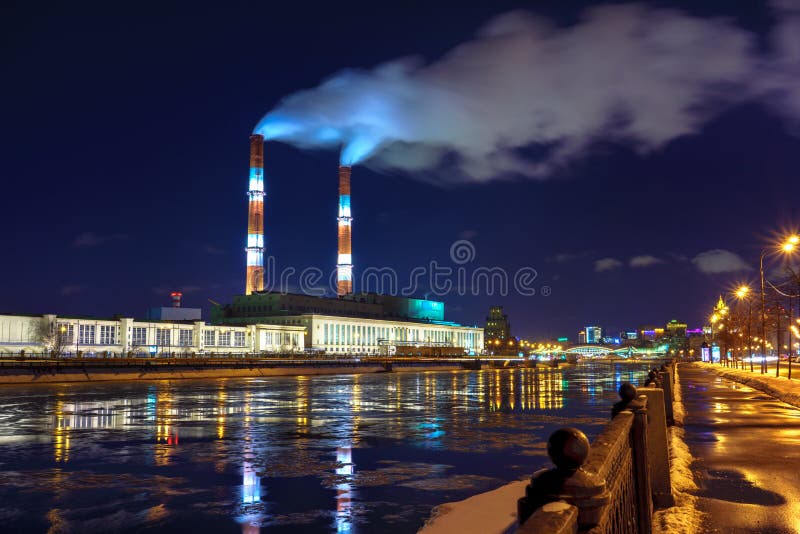 Moscow stock image. Image of chimney, plant, river, light - 50028033