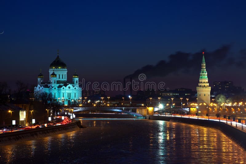 Moscow in Winter Night. Russia Stock Image - Image of architectural ...