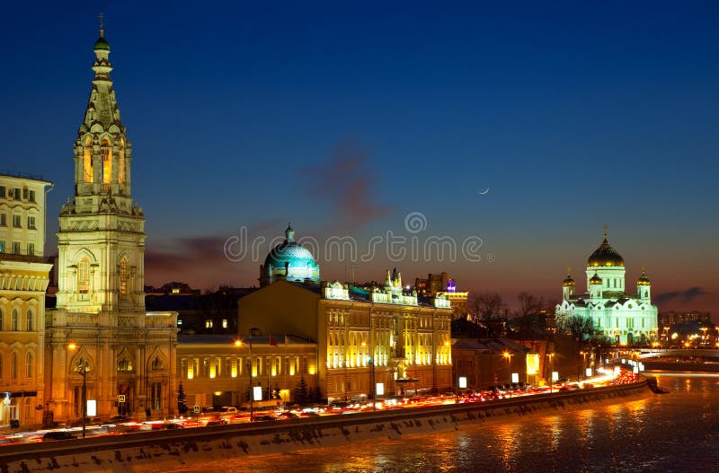 Moscow in Winter Night. Russia Stock Photo - Image of europe, city ...