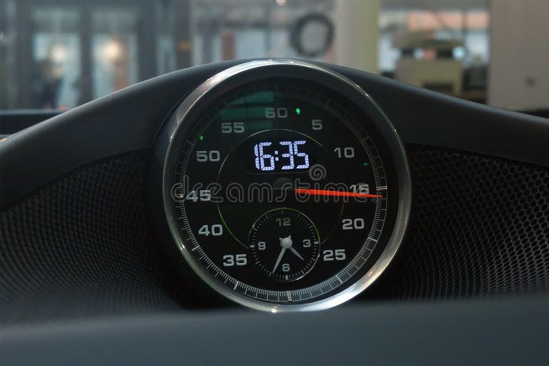 Moscow. Winter 2019. Porsche Cayenne Dashboard with Clocks Editorial ...