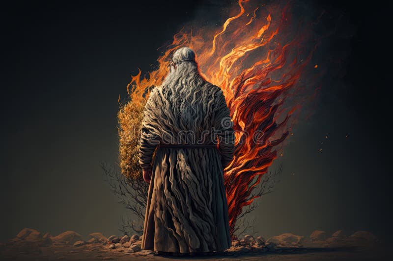 Moses and the Burning Bush. Generative AI Stock Illustration ...