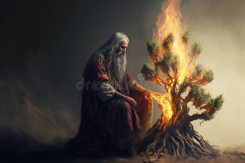 Moses and the Burning Bush. Generative AI Stock Illustration ...