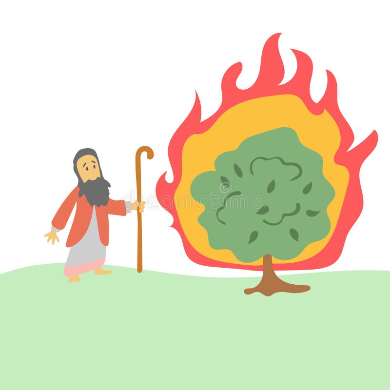 Moses and the Burning Bush Illustration Vector Isolated on White ...