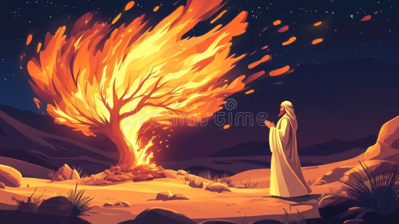 Moses and the Burning Bush. Generative AI. Stock Illustration ...