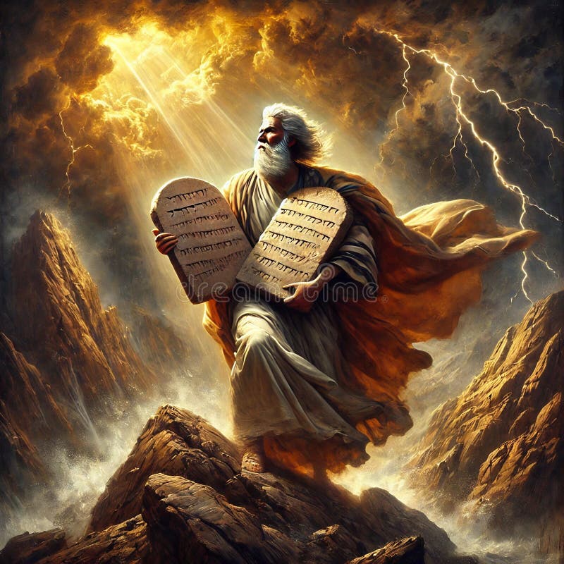 Moses Holding the Stone Tablets with Bold Characters of the Ten ...