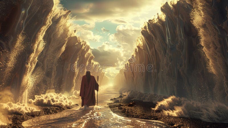 Moses Parting the Red Sea, with Towering Walls of Water on Either Side ...