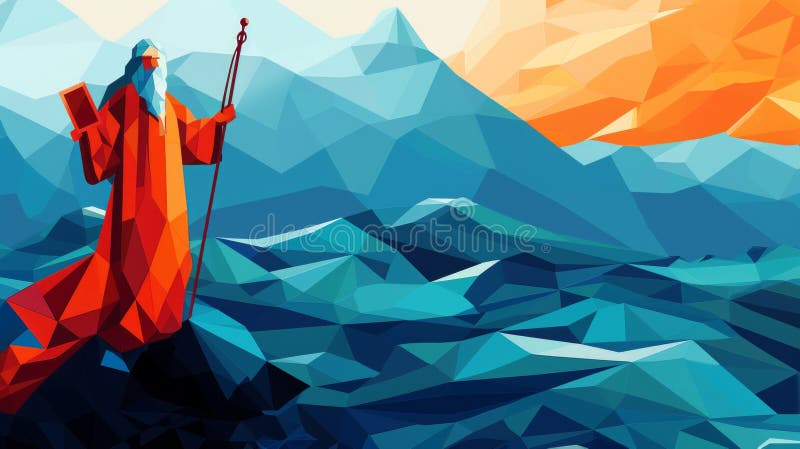 Moses Stands Triumphant on a Mountain, Holding the Tablets of the Ten ...