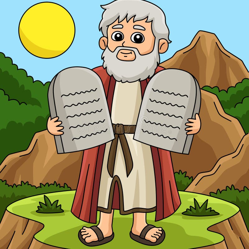 Moses with Tablet of Ten Commandments Colored Stock Vector ...