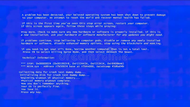 BSOD funny fake blue plain stock image. Image of computer - 185411119