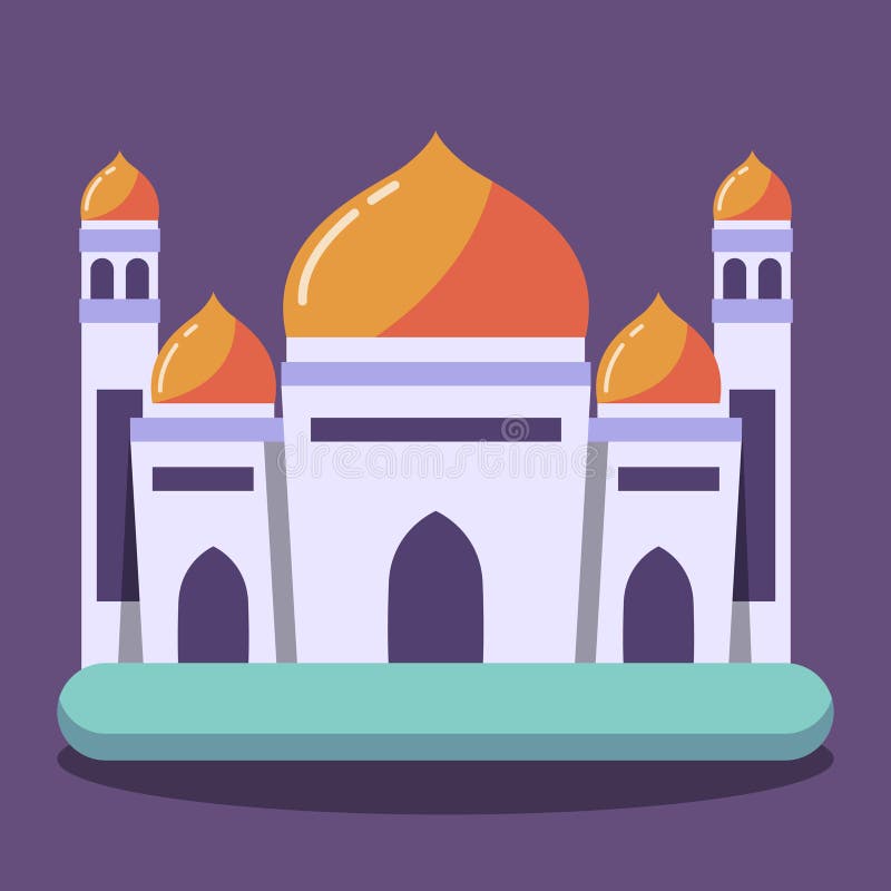 Vector Flat Muslim Mosque on Dark Blue Background. Flat with Shadow ...