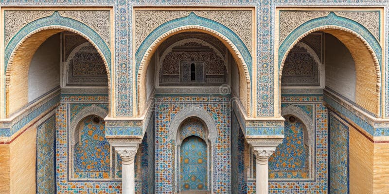 A Mosque with Arched Windows and a Blue Archway Stock Illustration ...