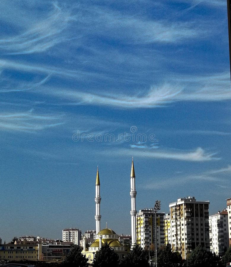 Mosque and Blue Sky in the City Stock Photo - Image of mosque, city ...