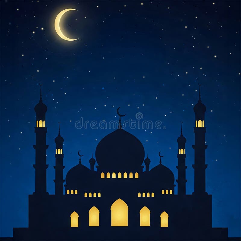 Mosque Building at Night Ramadan Theme Stock Photo - Image of media ...