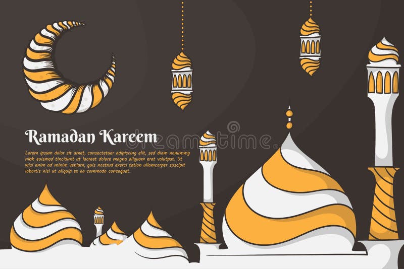 Mosque and Crescent Moon in Cartoon Hand Drawn Design for Ramadan ...
